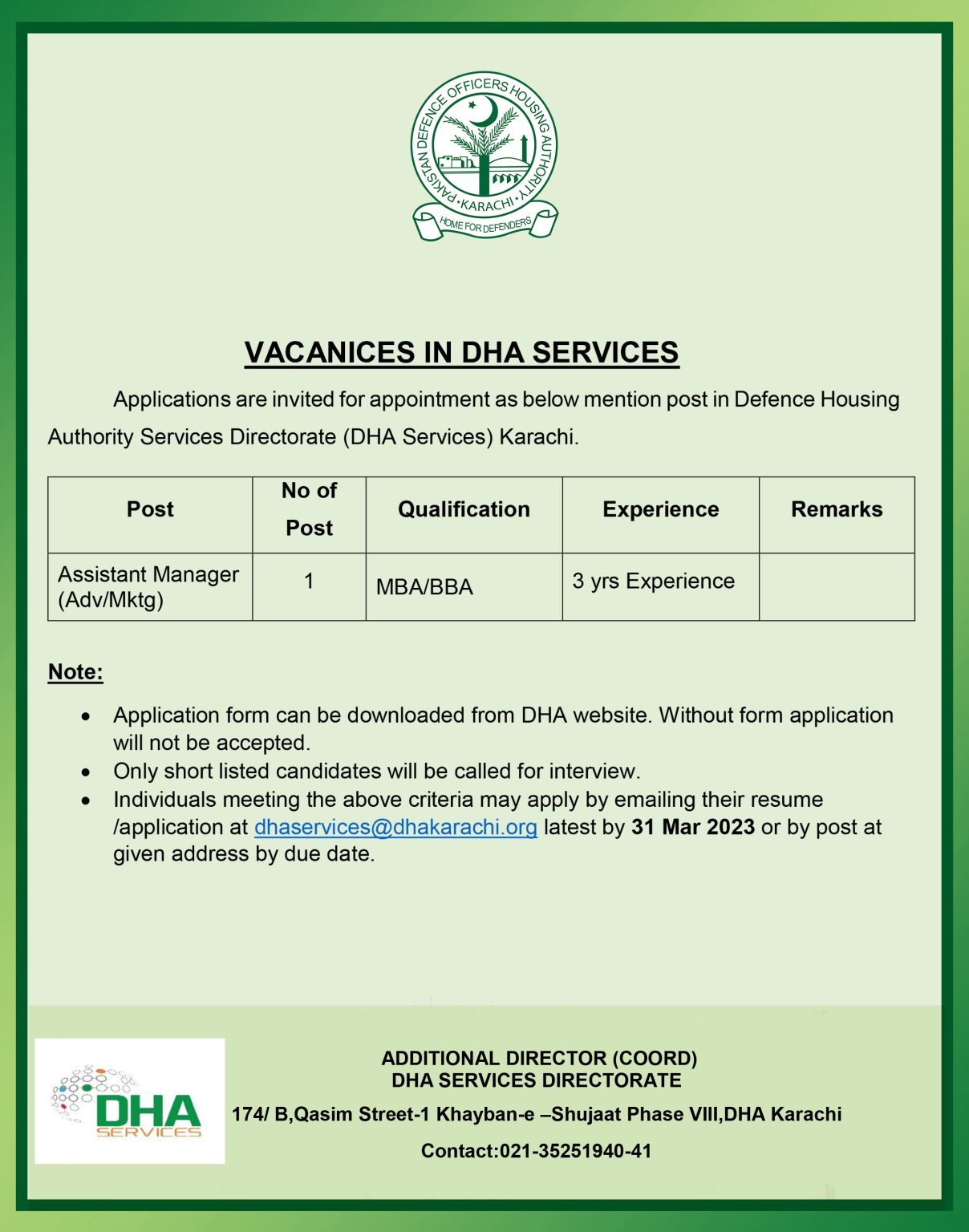 Vacanices in DHA Services – DHA Karachi