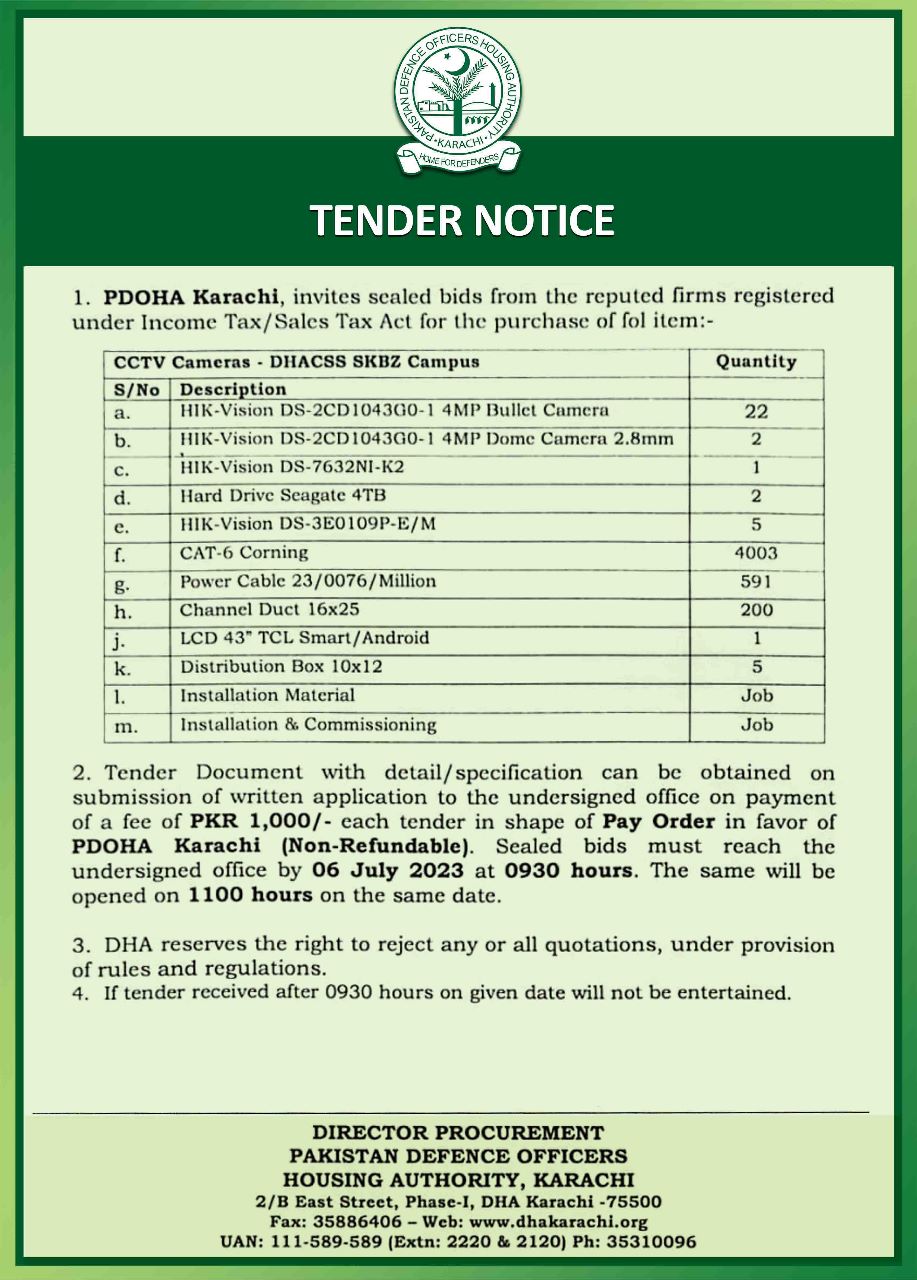Tenders – DHA Karachi