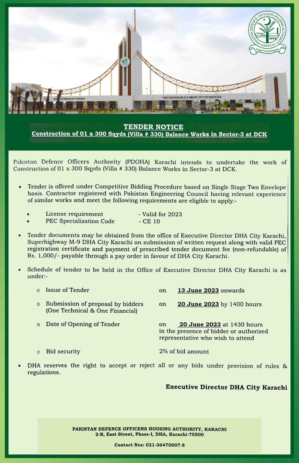 Tenders – DHA Karachi