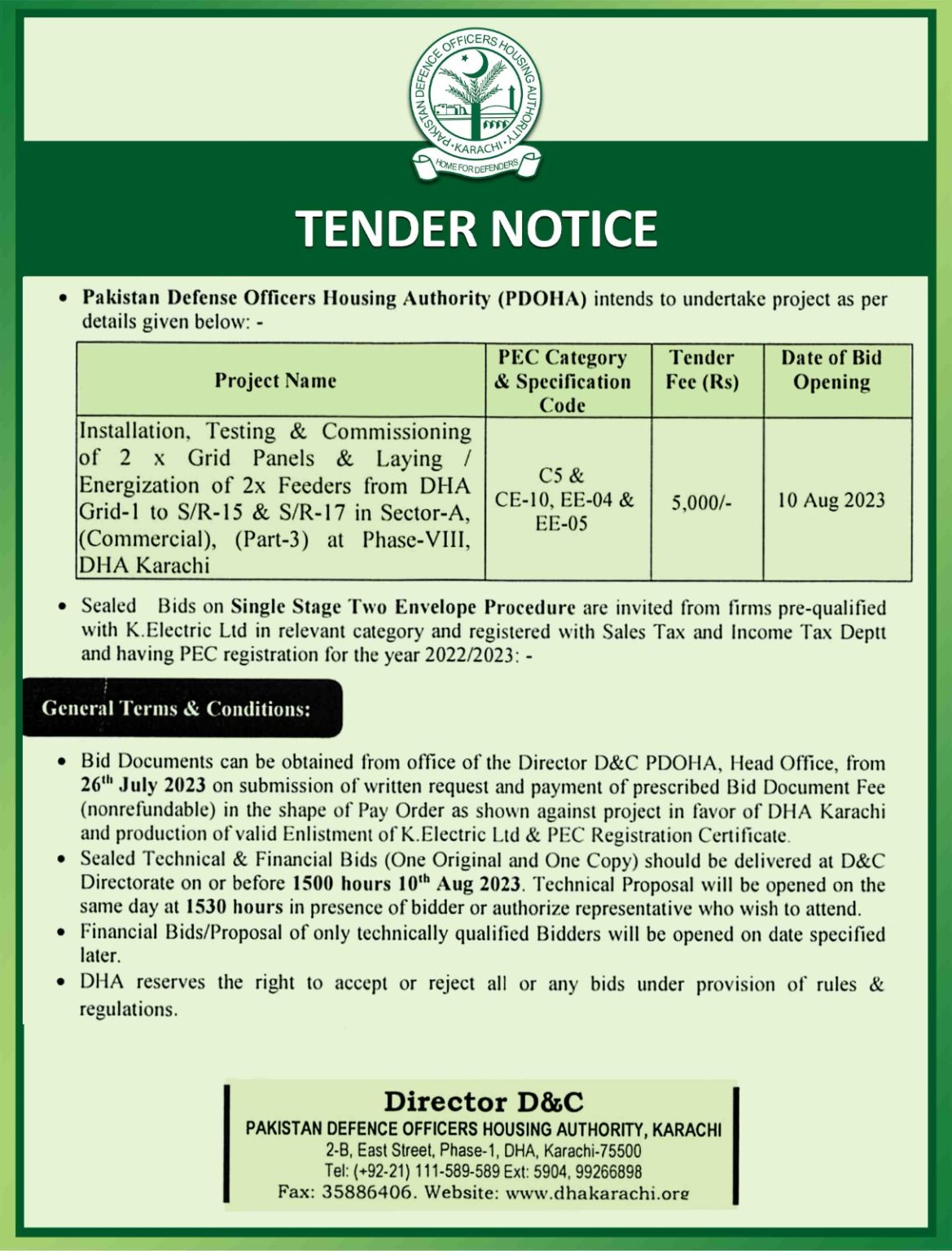Tender Notice – Installation, Testing & Commissioning of 2 Grid Panels ...