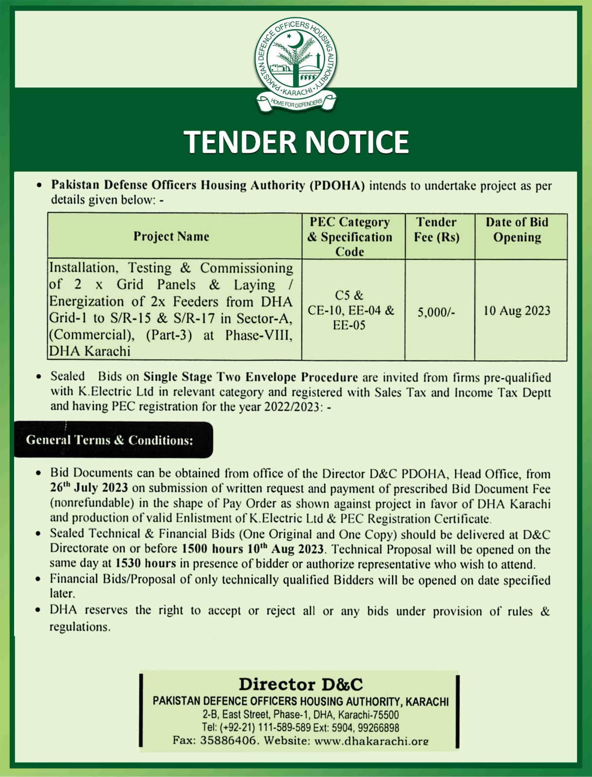 Tenders – DHA Karachi