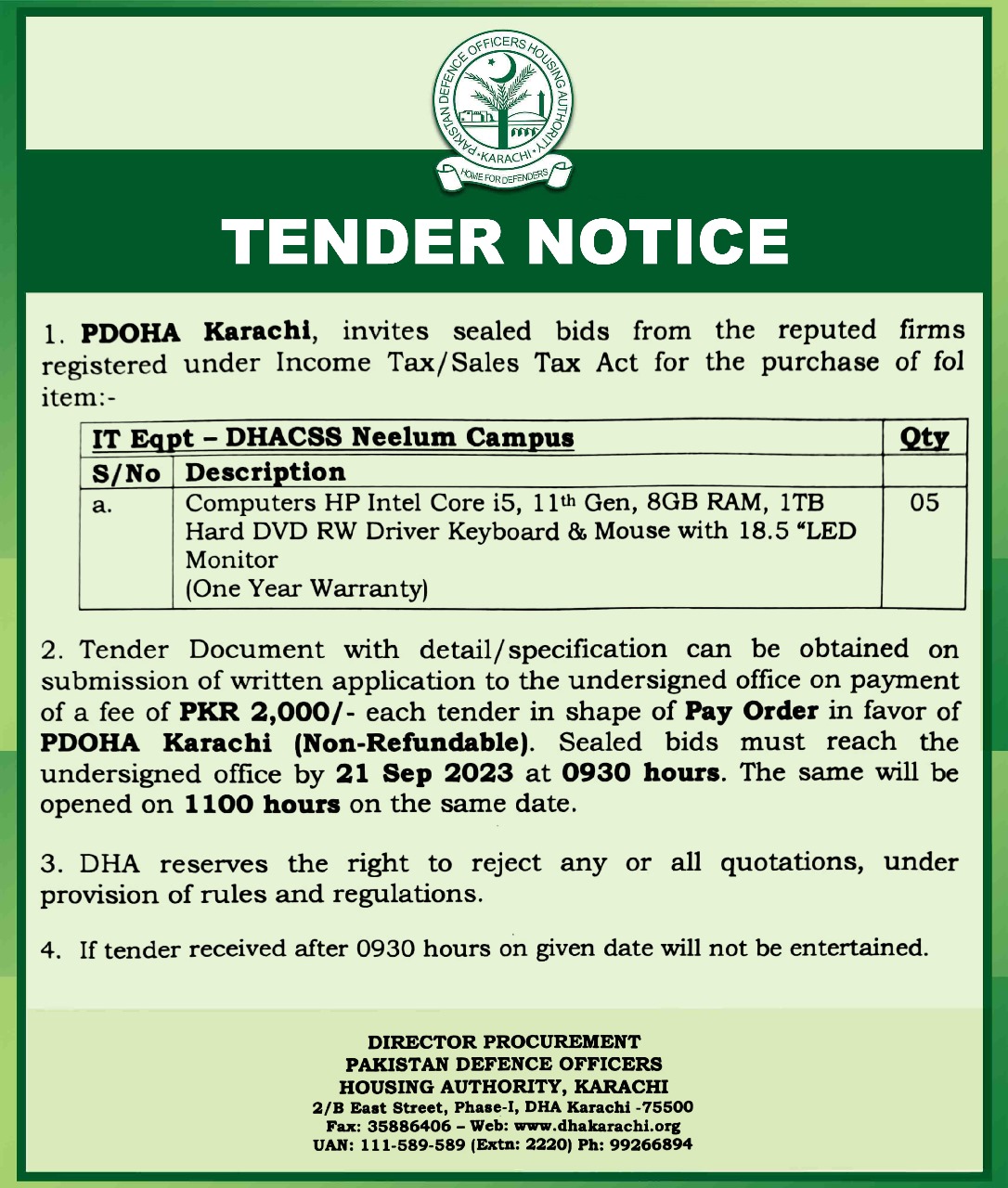 Tenders – DHA Karachi