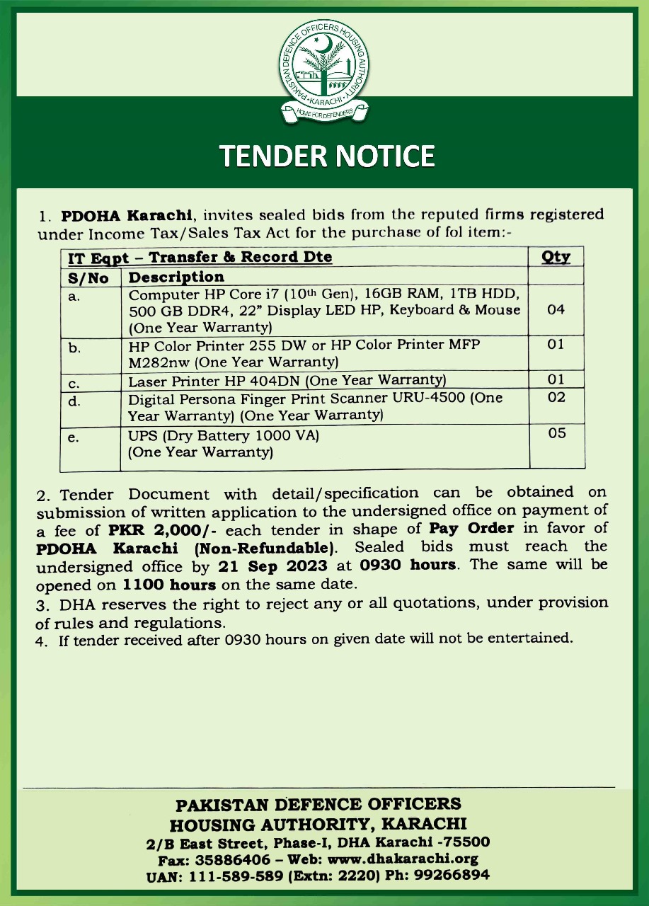 Tenders – DHA Karachi